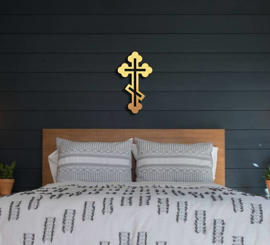 Декор на стену "Православный крест", декорация настенная, панно из дерева (Христианство, крестик)