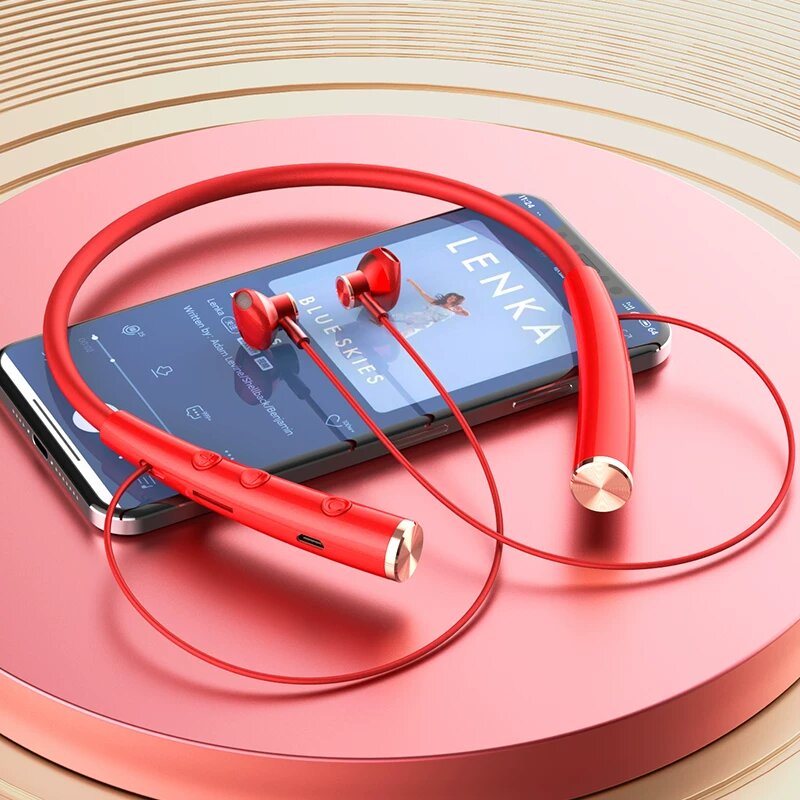 Полу-вкладные беспроводные наушники Bluetooth с 68-часовым аккумулятором, магнитным кейсом, красного цвета -