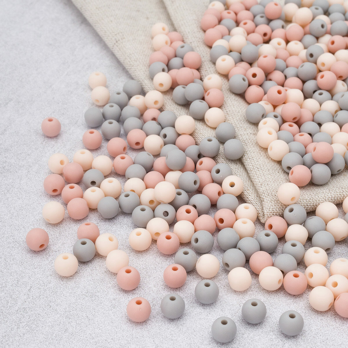 Бусины для рукоделия круглые, матовые, 6 мм, акрил, цвет бежево-серый микс, 50 г