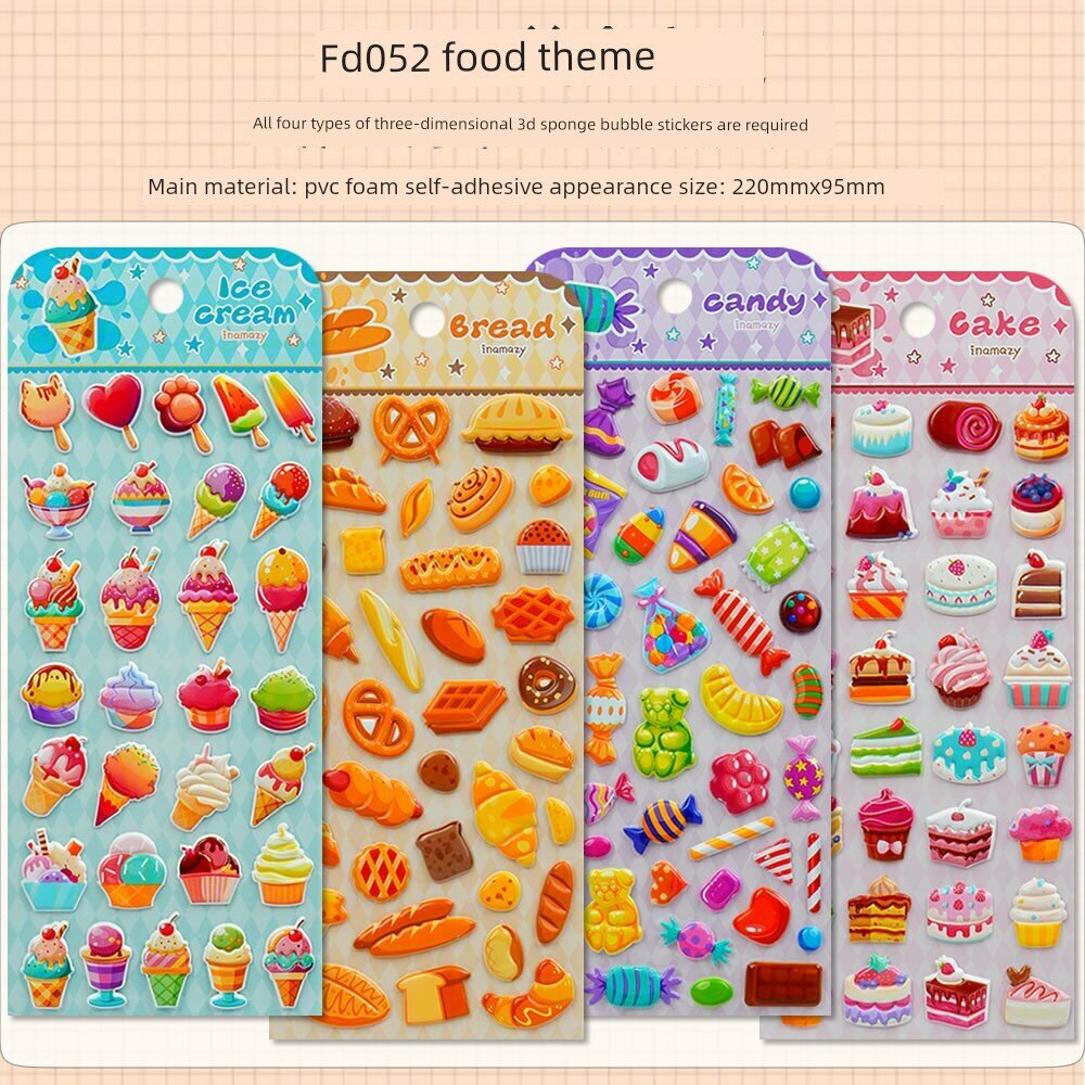 Коллекция 3D наклеек с едой: 4 уникальных рисунка с пиццей и суши