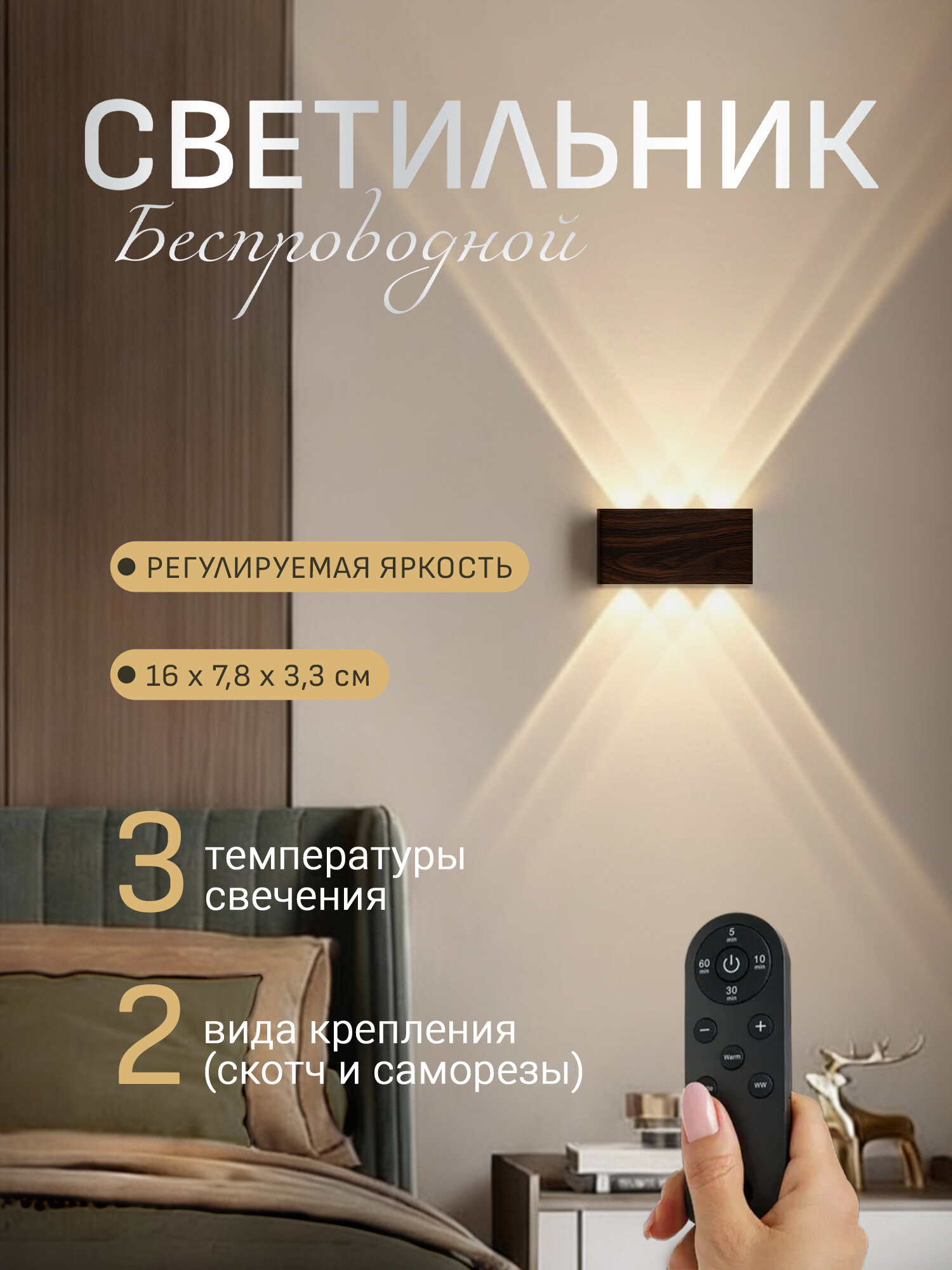Светильник настенный беспроводной на аккумуляторе с пультом IQ Life LED Line Comfort