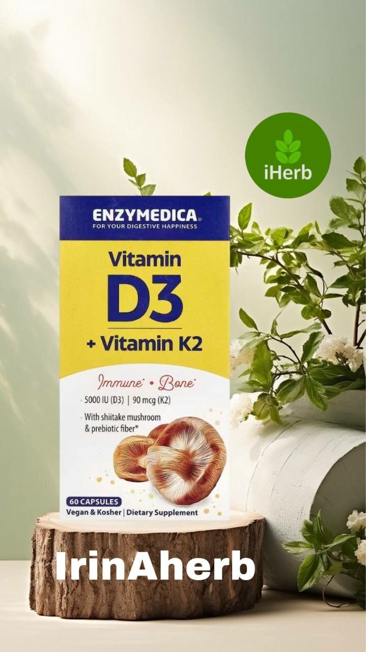 Витамин D3 с витамином K2, 60 капсул Enzymedica