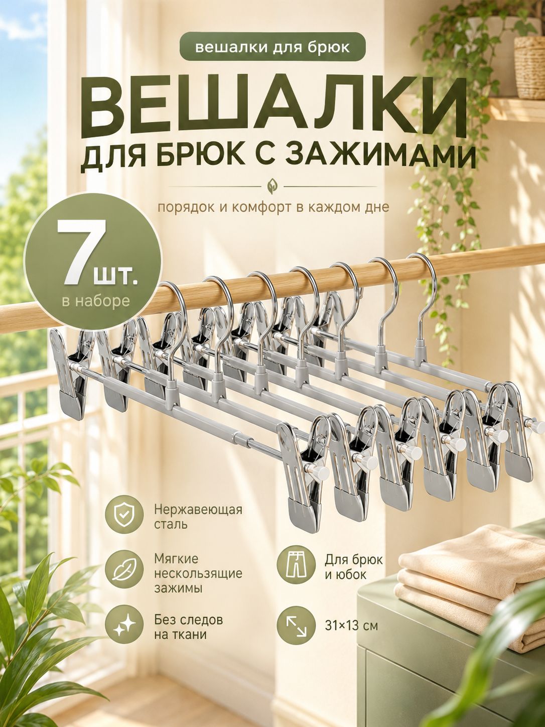Вешалка плечики 31 см 7 шт металл серый металлик