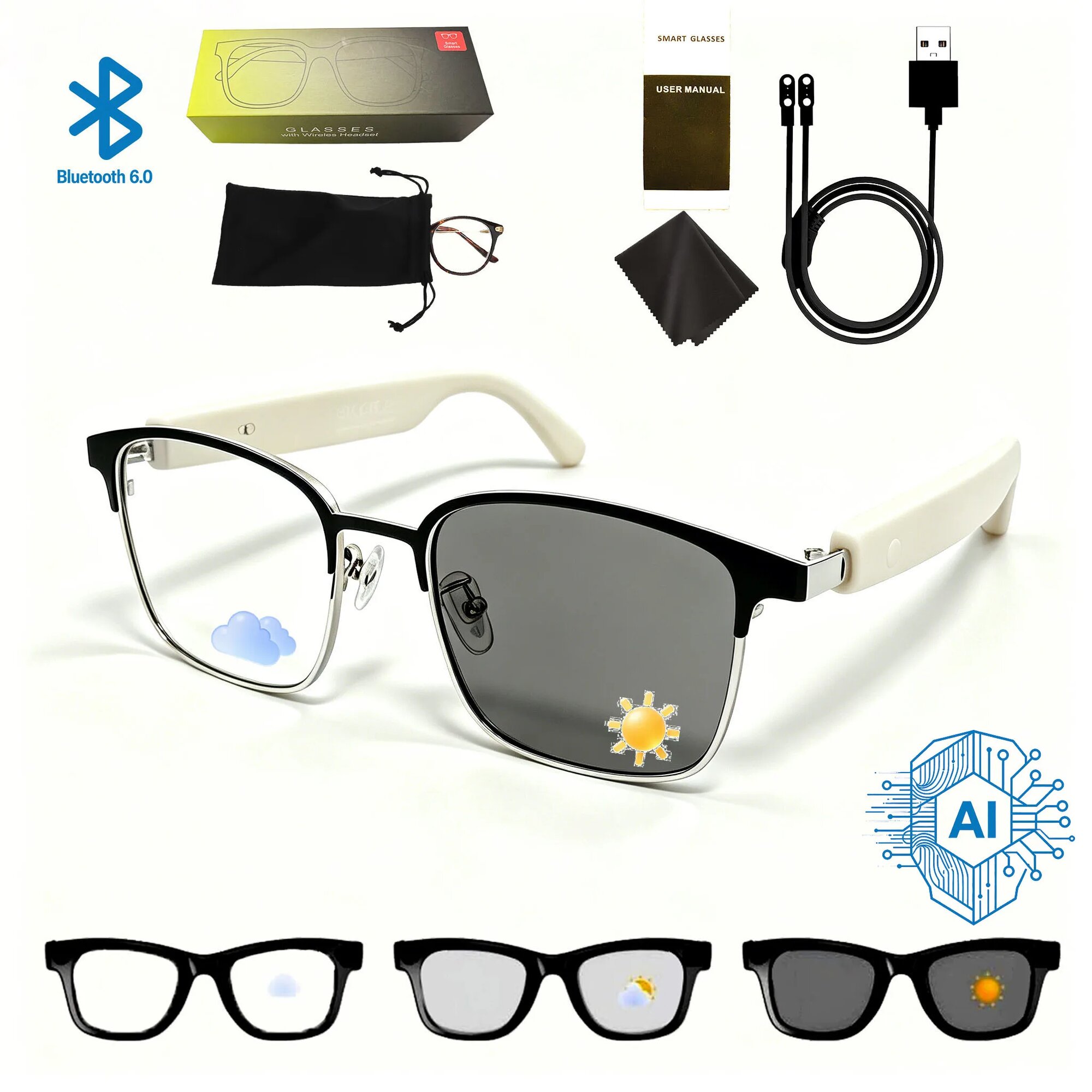AI Glasses GS06Yin W фотохромные очки Bluetooth
