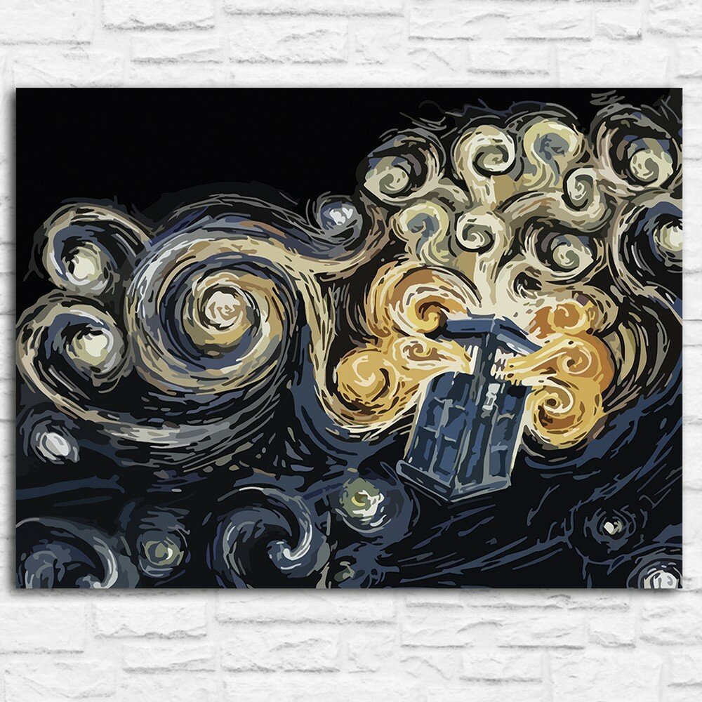 Картина по номерам на холсте сериал Доктор кто (тардис, ван гог) - 14028 Г 30х40