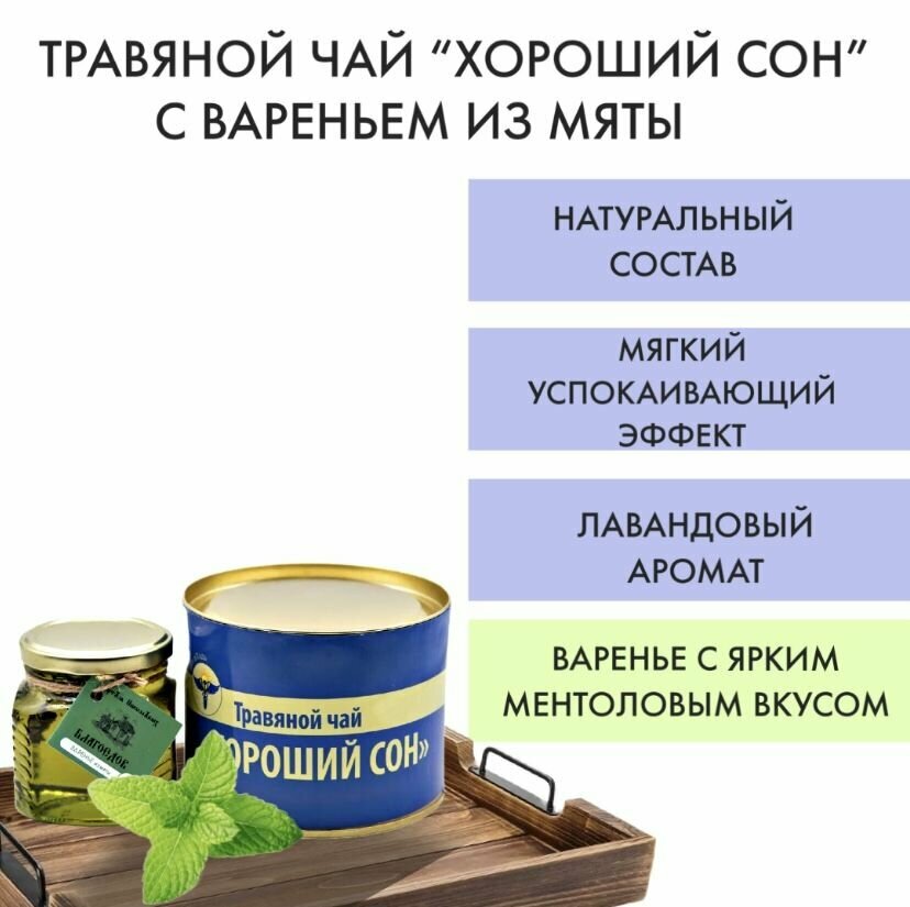 Листовой чай Хороший сон и варенье из мяты - подарочный набор Благоедов