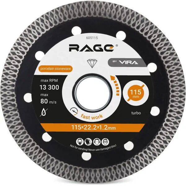 Диск алмазный по керамограниту Rage 605115 турбо 115x22.2x1.2 мм