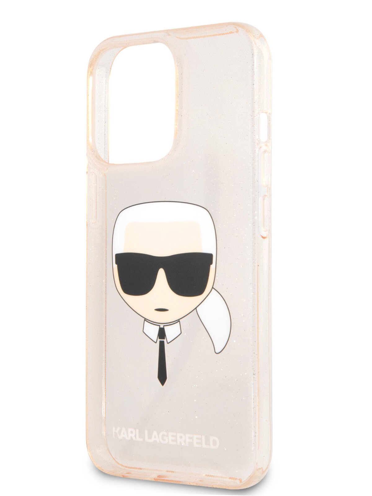 Lagerfeld для iPhone 13 Pro чехол TPU Glitters Karl's head Hard Transp Gold