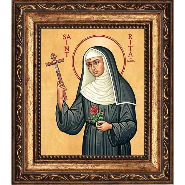 Святая Рита Кашийская. Икона на холсте. (10 х 12 см / В раме)