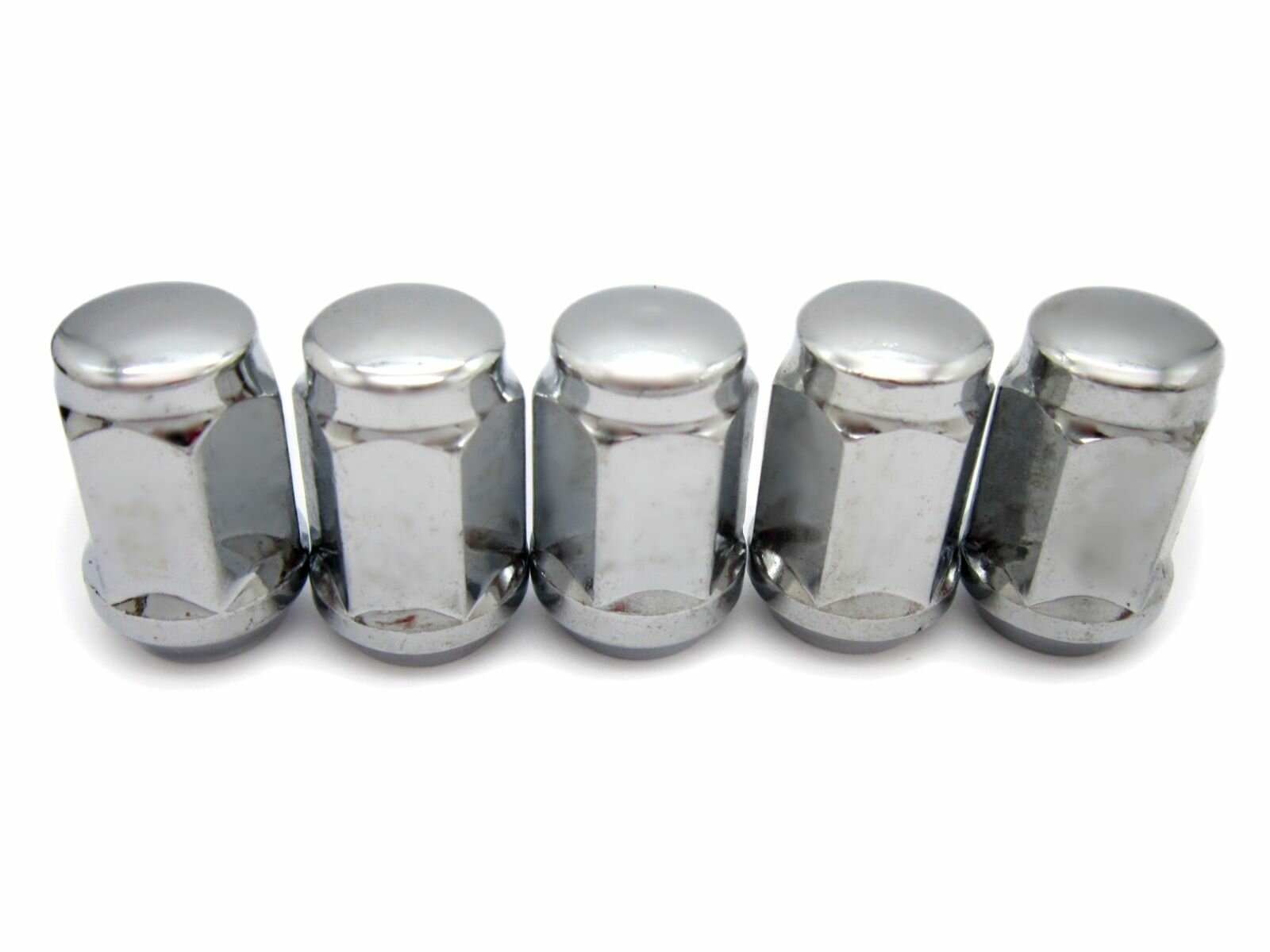 Гайки колесные М12х1,5 хром цельнометаллические под ключ 19 мм высота 34 мм конус с выступом, закрытые 5 шт.