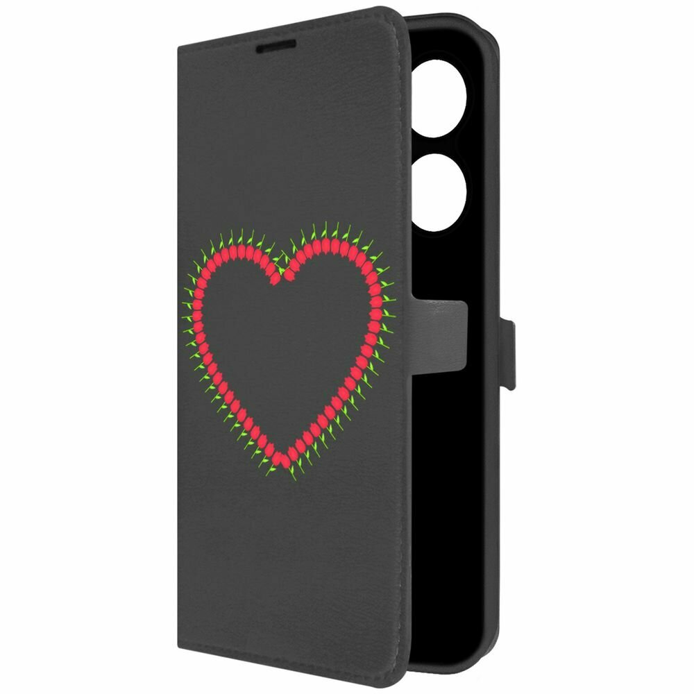 Чехол-книжка Krutoff Eco Book для Honor X7a Plus Сердце из тюльпанов (черный)