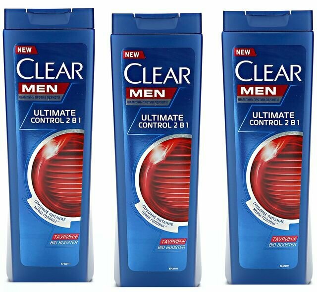 Clear Шампунь Men 2 в 1 Ultimatum Control, 400 мл, 3 уп
