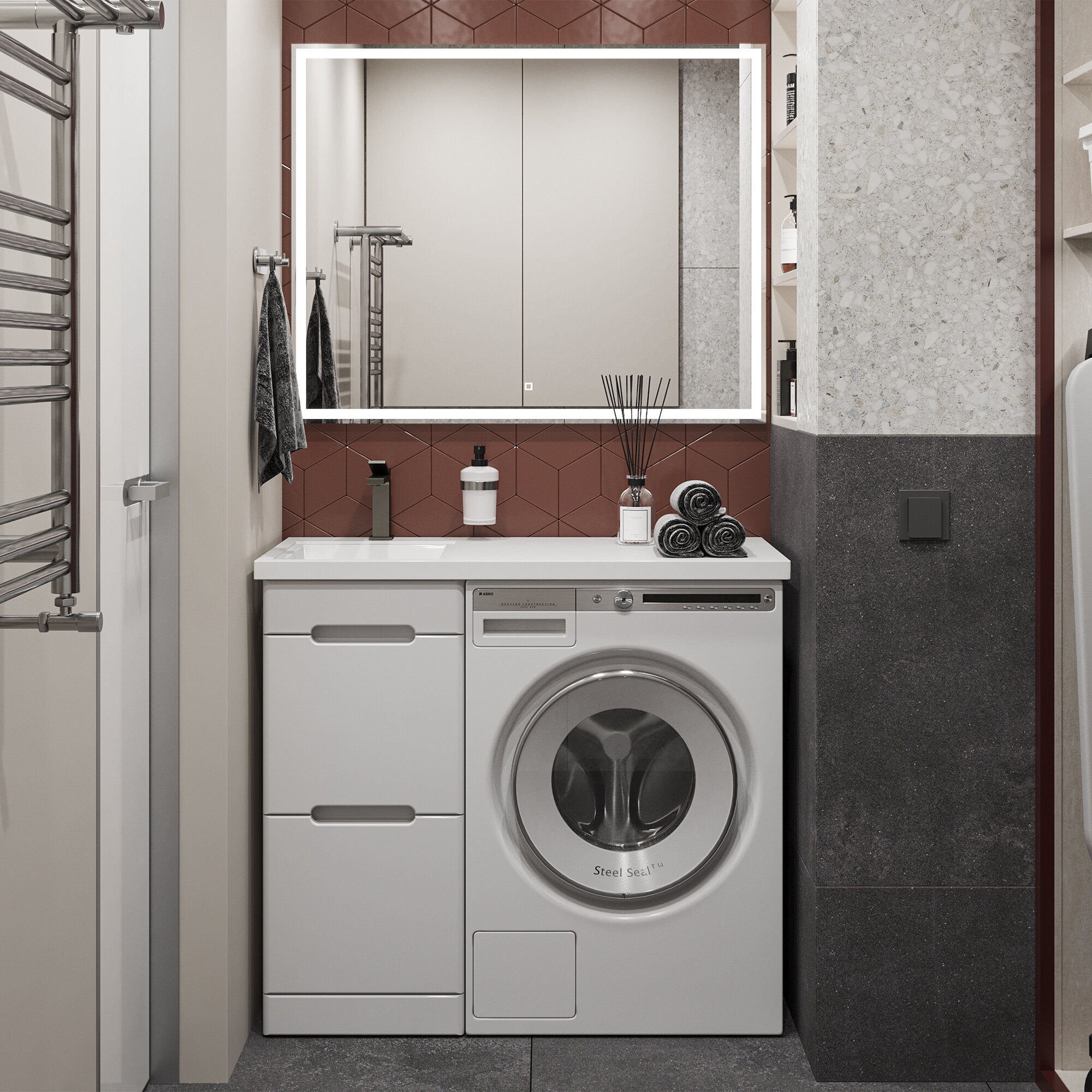 Тумба напольная SanStar Толедо 40 с раковиной Даллас 100 левый (комплект) для ванной комнаты, белая