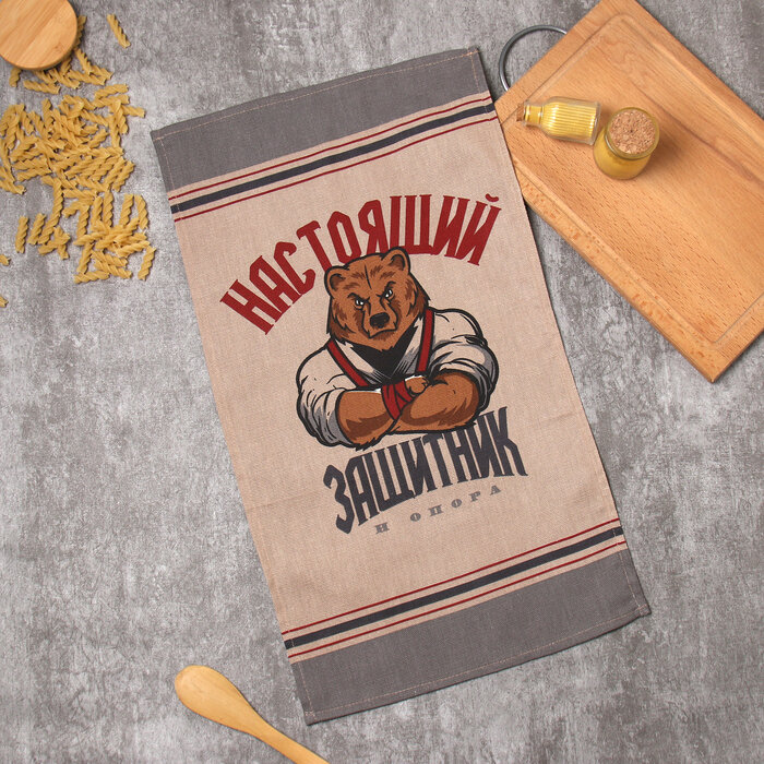 Полотенце кух. Доляна "Настоящий защитник" 35х60 см, рогожка, 100% хл, 160г/м2, 10221835
