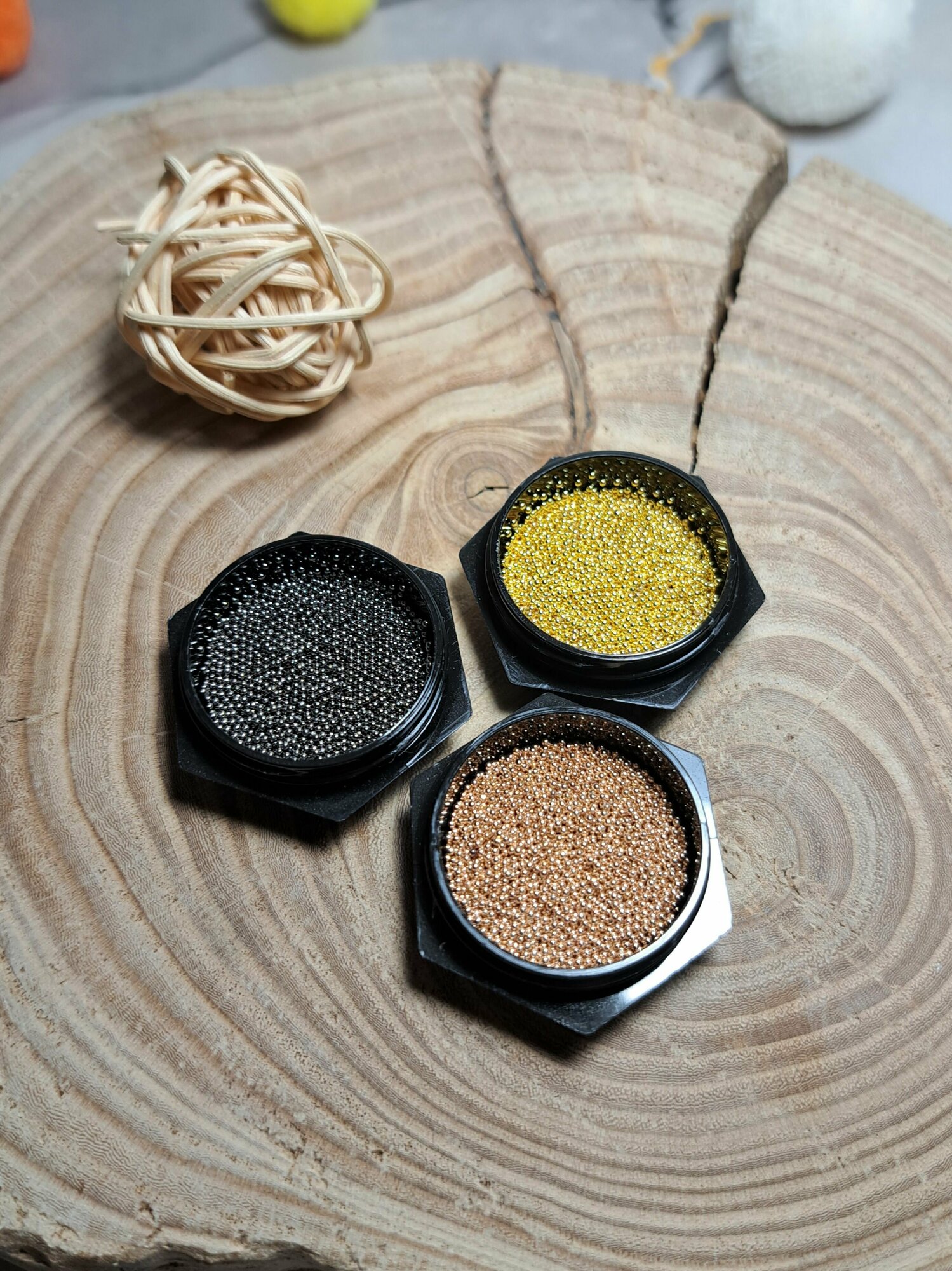 Набор металлических бульонок для дизайна ногтей (золото, розовое золото, графит) 0,4 мм