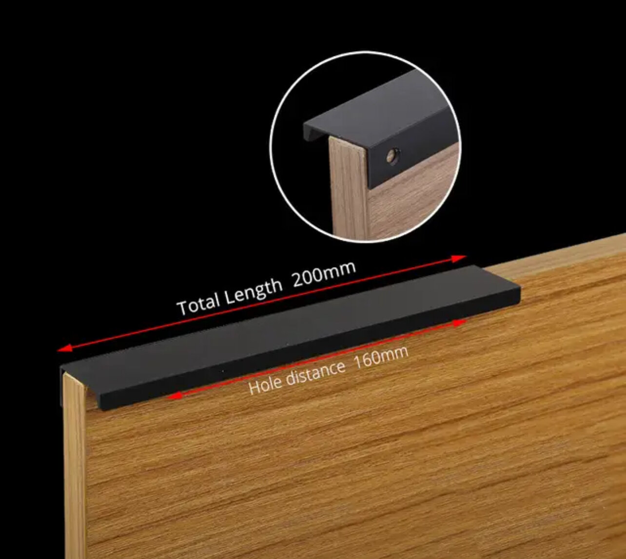 200 мм Скрытая ручка для шкафов и ящиков/ Черного цвета