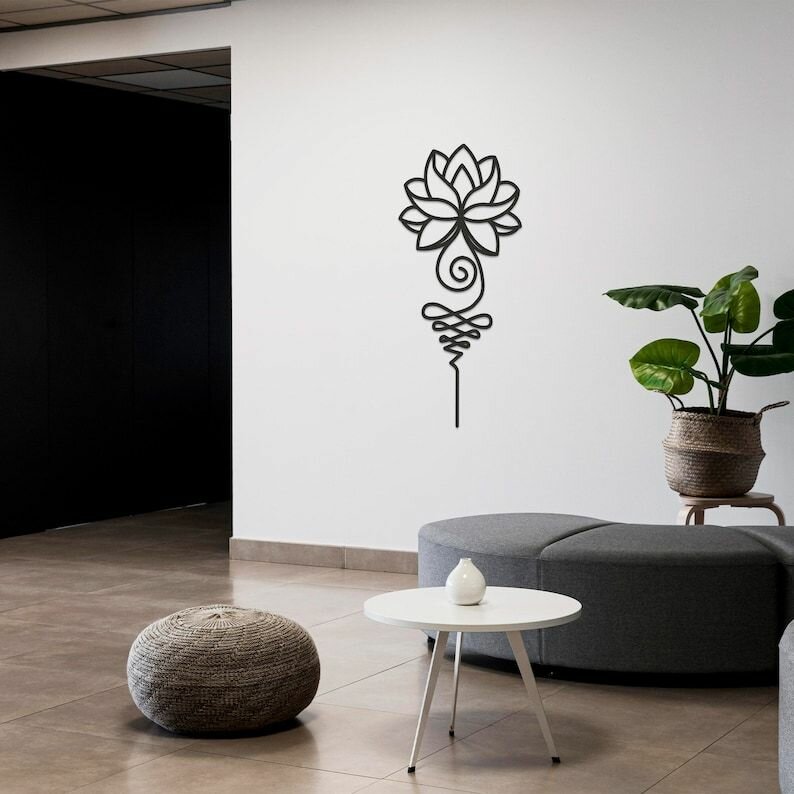 Декоративное панно деревянное, Лотос (черный цвет)