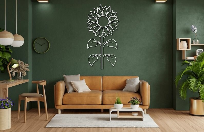 Декоративное панно деревянное, Подсолнух (белый цвет)