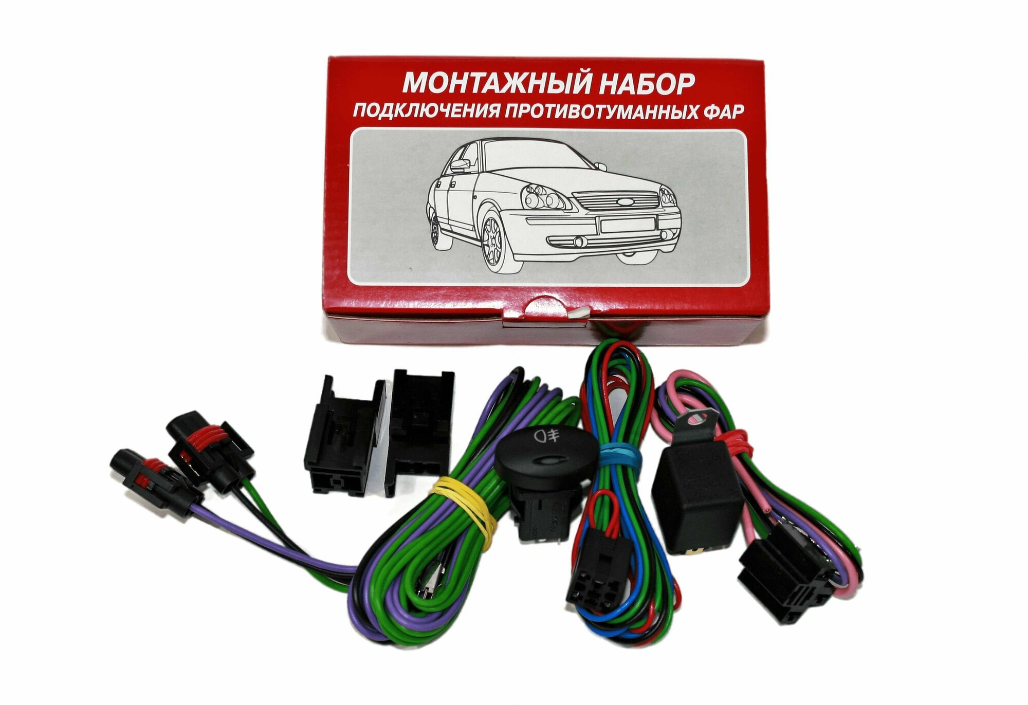 Монтажный набор для подключения противотуманных фар (ПТФ) Lada (ВАЗ) Лада Калина (1117, 1118, 1119) комплект проводки.