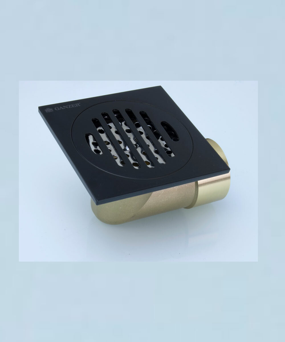 Трап угловой с обратным клапаном из латуни 10х10 Ganzer T002-C черный