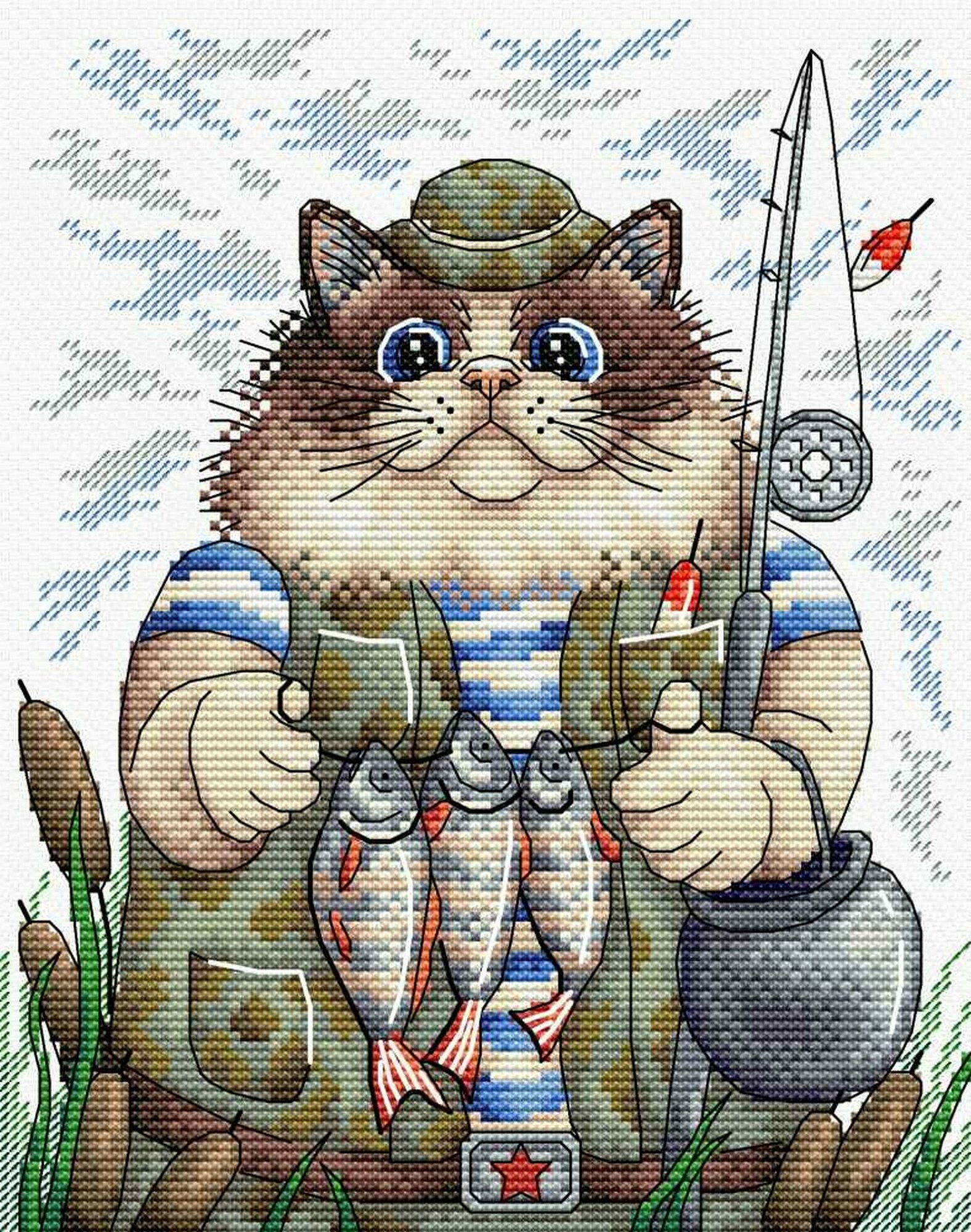 Вышивка Охота на рыбку 17x22 см.