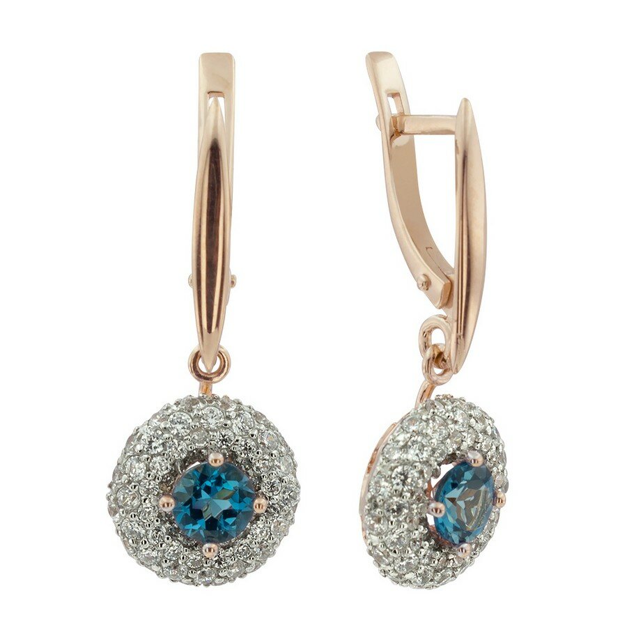 Серьги, красное золото, 585 проба, топаз