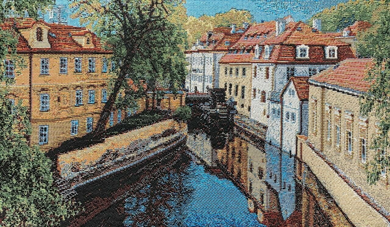 Гобелен, гобелен без рамы 28х17 см / "Прага. Водяная мельница"