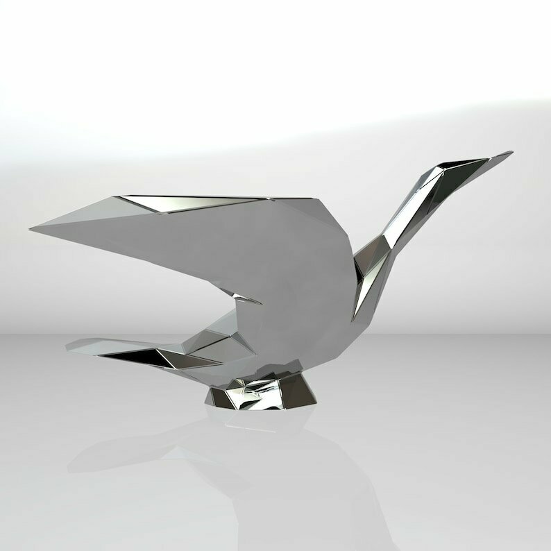 Полигональная фигура Гусь, геометрический полигональный металлический декор интерьера