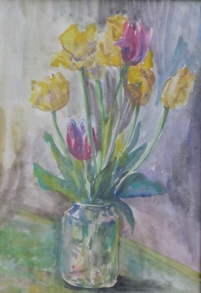 ART-Salon at Oktyabrskaya авторская картина "Тюльпаны" 30х20см; бумага, акварель; ручная работа;