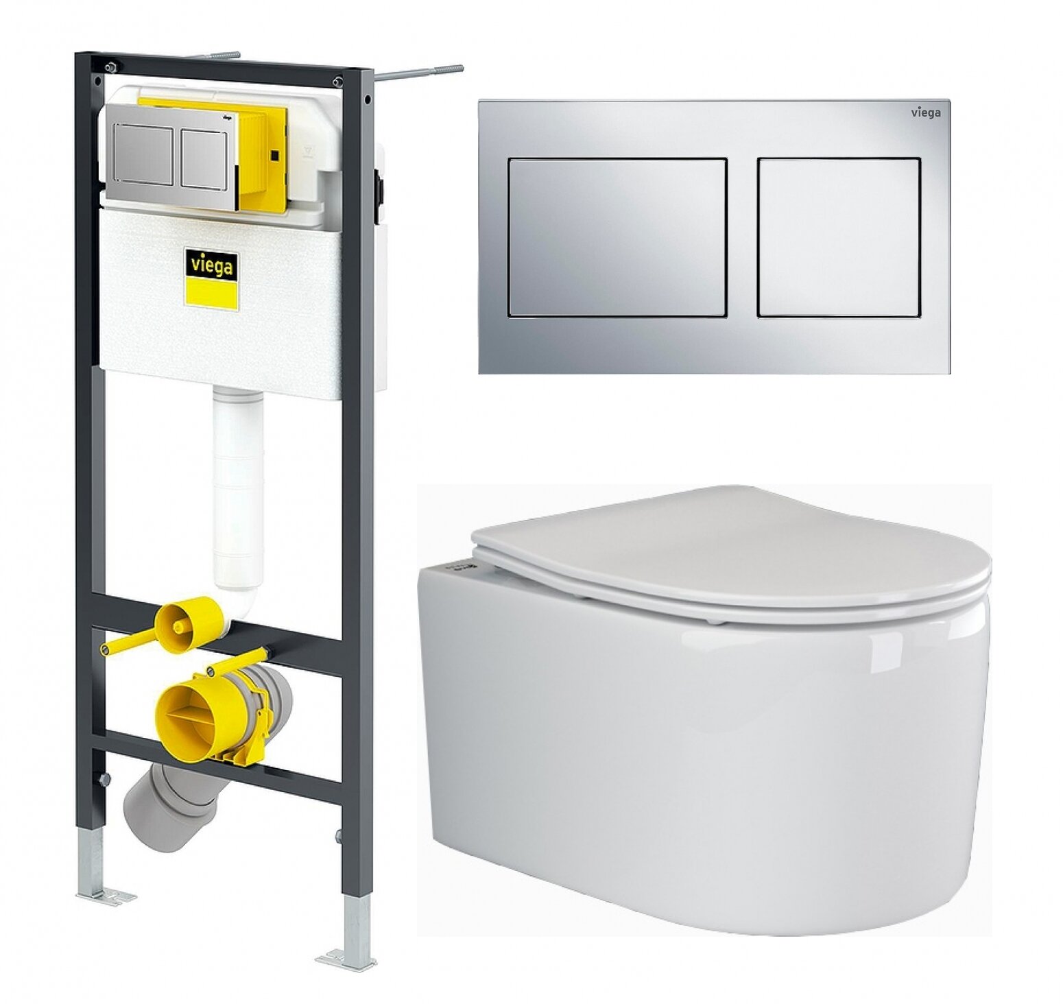 Комплект 3 в 1 инсталляция Viega Prevista Dry 8524.14 792596 + Унитаз подвесной Ceramica Nova Moments CN3003 + кнопка хром