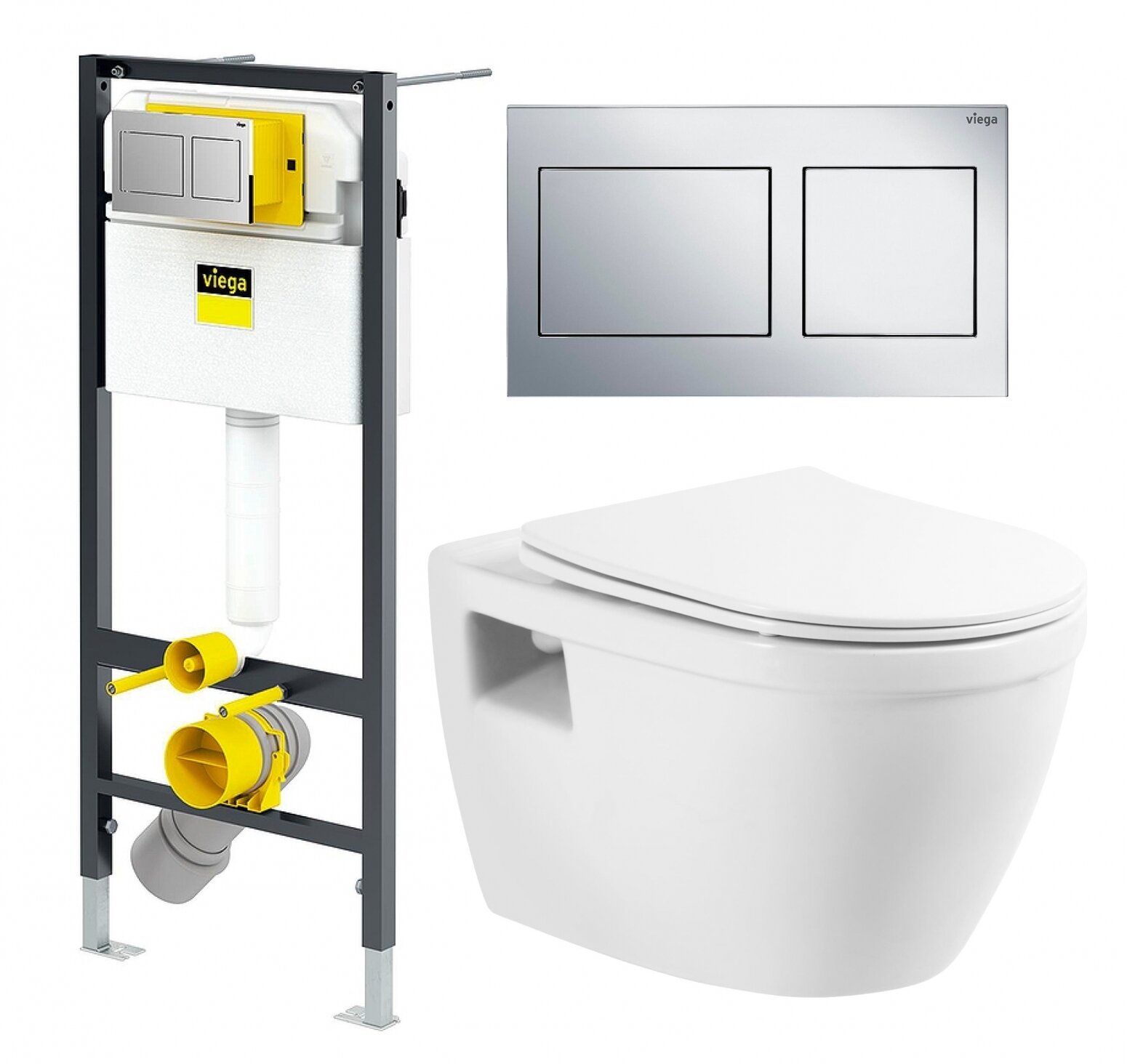 Комплект 3 в 1 инсталляция Viega Prevista Dry 8524.14 792596 + Унитаз подвесной BelBagno Loto BB070CHR/SC + кнопка хром