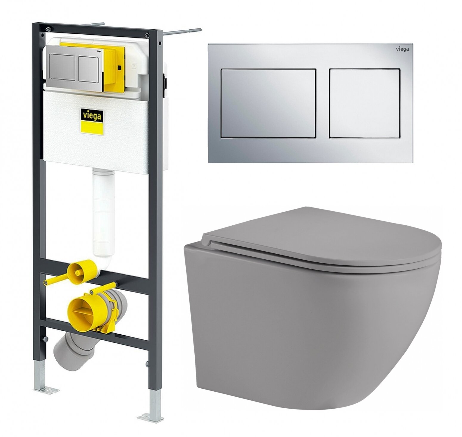 Комплект 3 в 1 инсталляция Viega Prevista Dry 8524.14 792596 + Унитаз подвесной Weltwasser WW Merzbach 043 MT-GR + кнопка хром