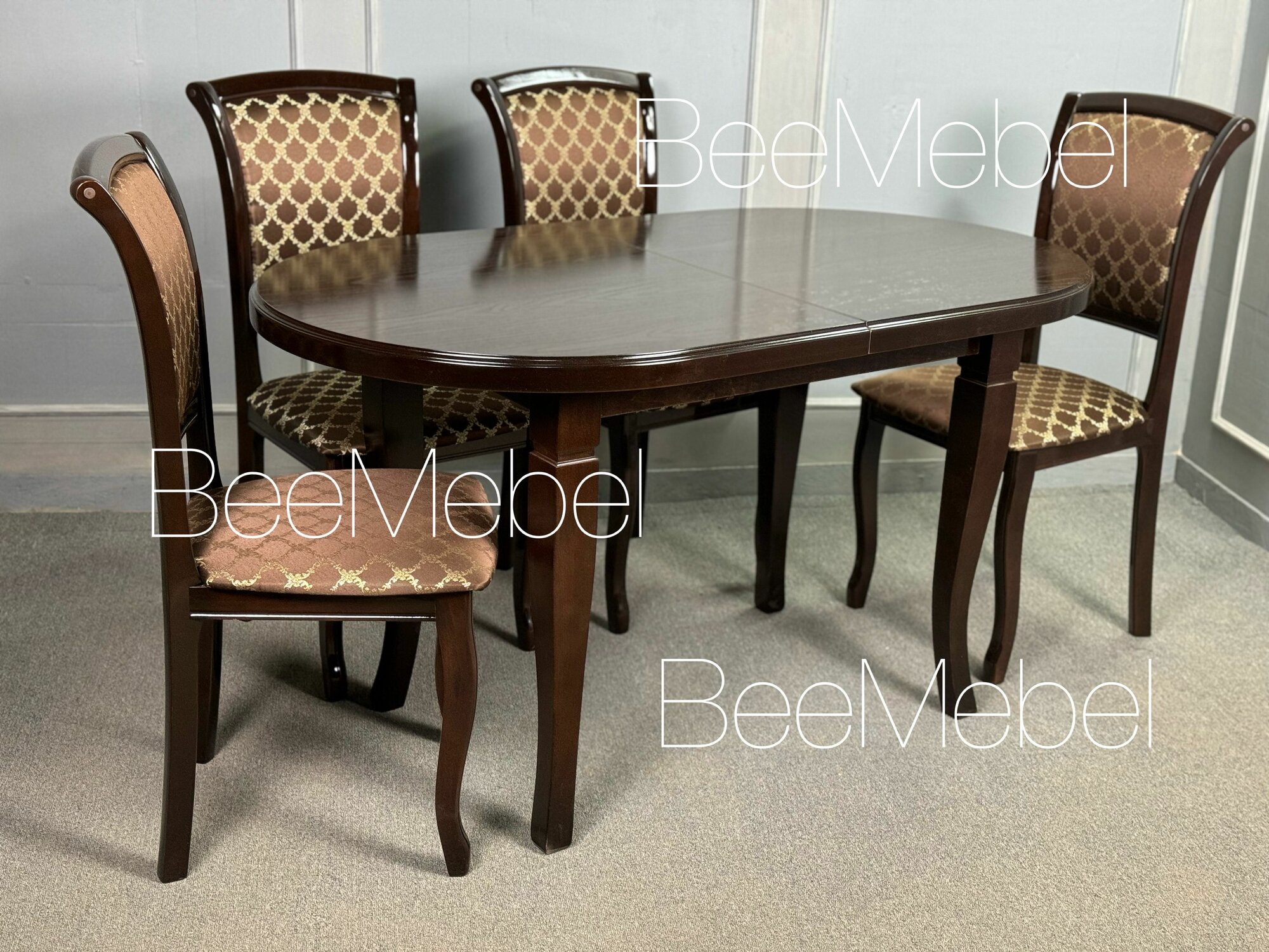 Обеденный стол и стулья "Орех", шпонированные, 140х80 см, 4 шт