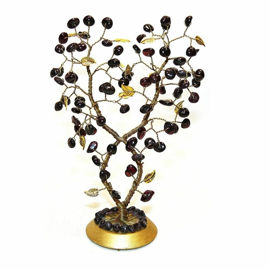 Дерево счастья (Мелодия весны) гранат с гальваническим золотом, 17х9 см