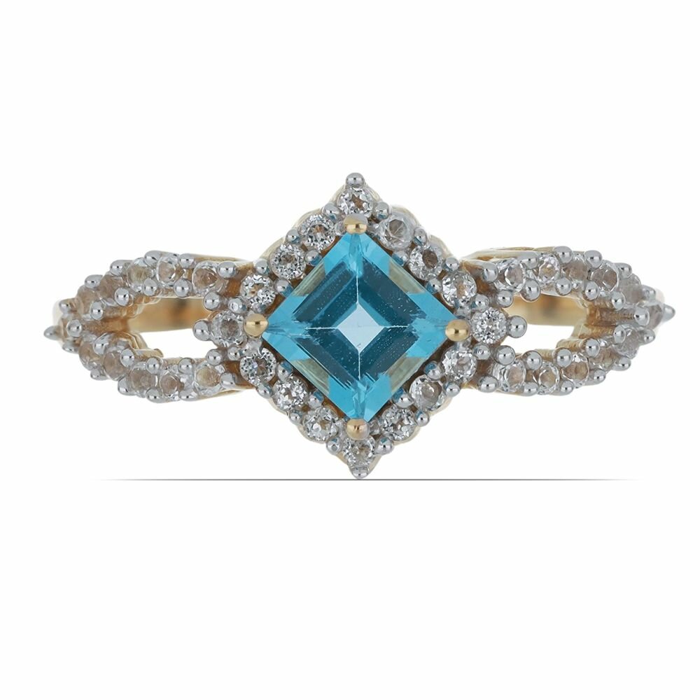 Кольцо тонкое, серебро, 925 проба, золочение, топаз