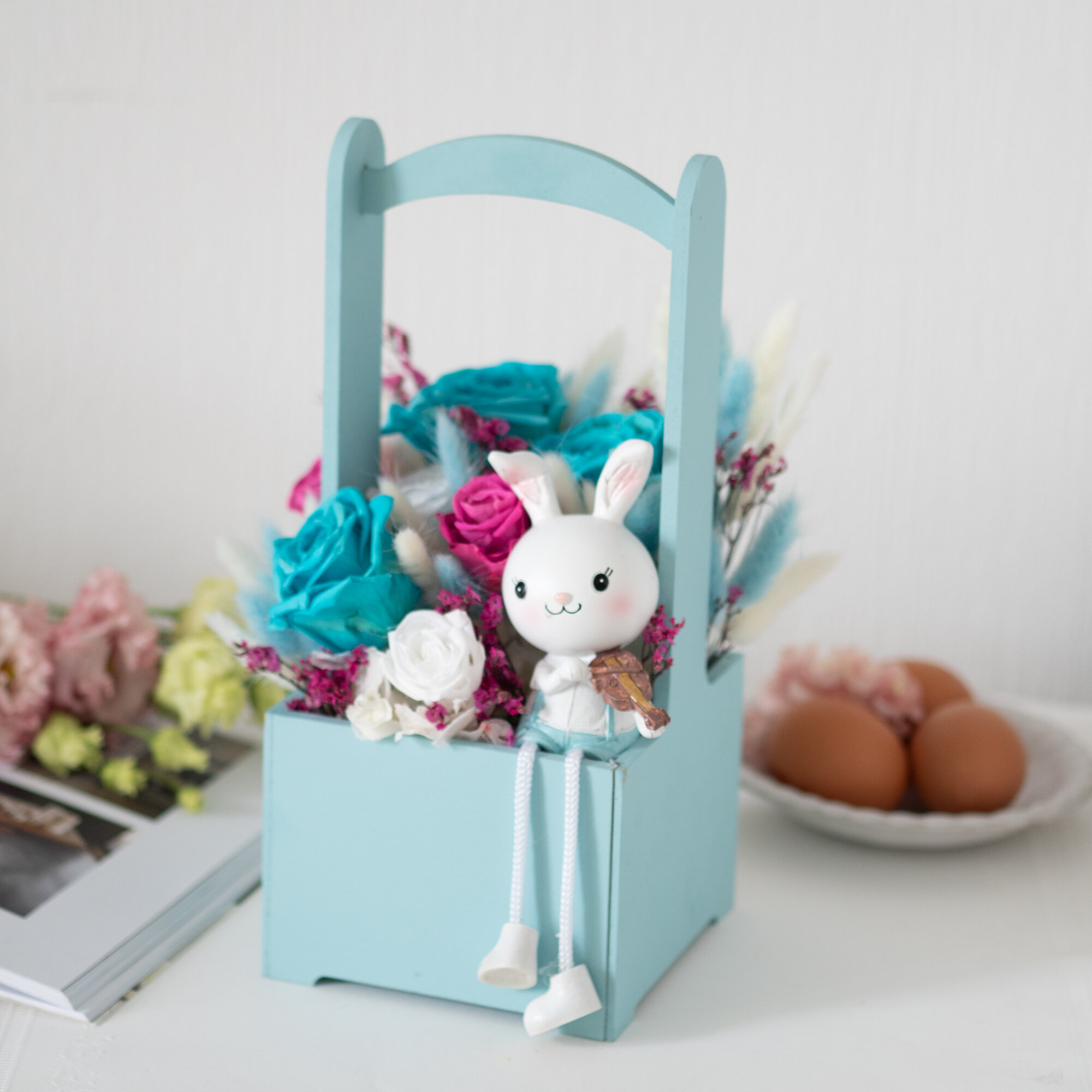 Букет из стабилизированных роз и гортензии «Прованская радость» в кашпо | Подарок на 8 марта, Святого Валентина, свадьбу