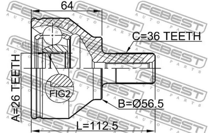 FEBEST 2710-S40II ШРУС наружный 26x56.5x36 VOLVO S80 2007- FEBEST 2710-S40II