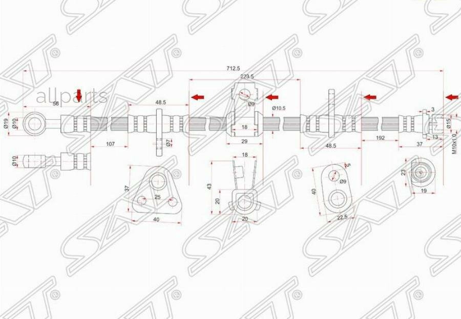 SAT ST-01464-SM4-010 Шланг тормозной (Спереди/ Справа) Honda Accord 89-94