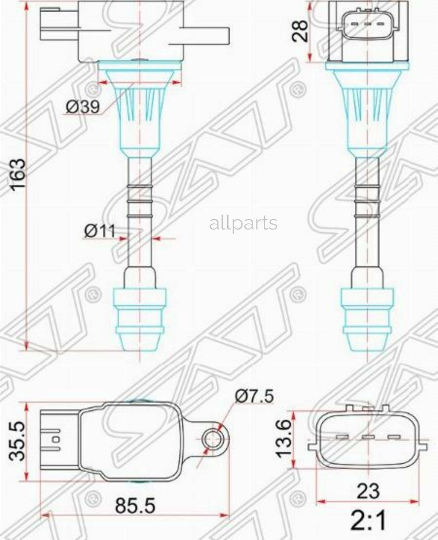 SAT ST-22448-6N215 Катушка зажигания NISSAN SYLPHY G10/PRIMERA P12 QR20D#/QR25DD 01- (4)