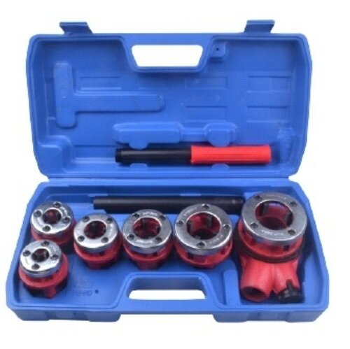 Клупп трубный RF-323116 для нарезки резьбы со сменными плашками (1/4", 3/8", 1/2", 3/4",1", 1 1/4") 9пр, в кейсе ROCKFORCE