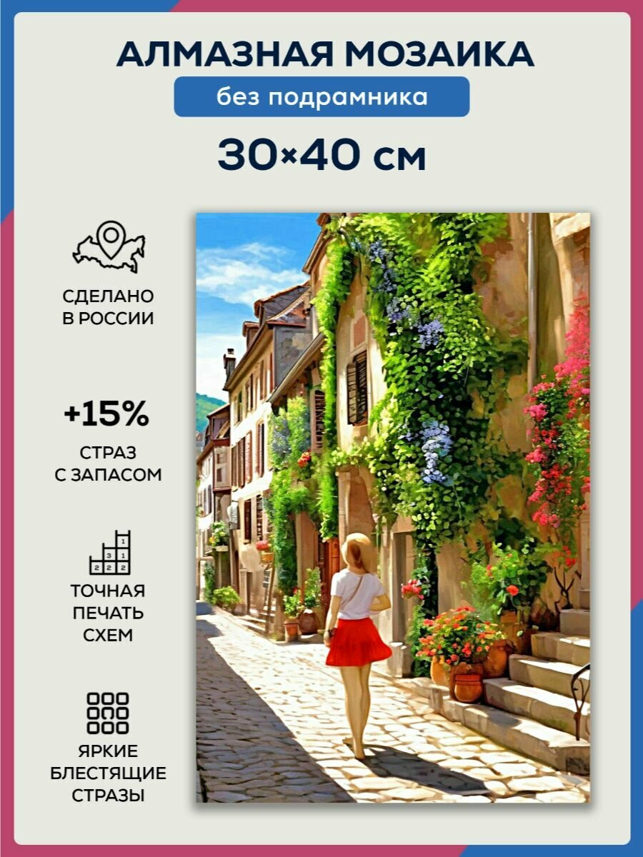 Алмазная мозаика 30x40 Девушка на прогулке без подрамника