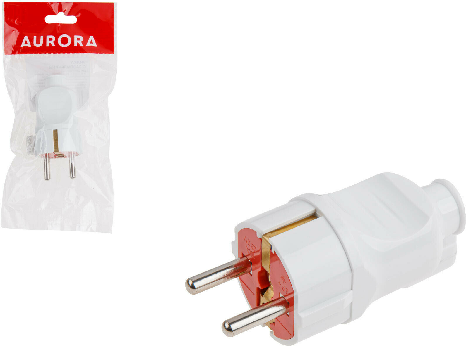 Вилка (с/з, 16А, 250В), электрическая, белая, AURORA (A100-007)