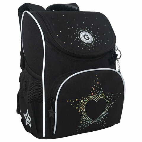 Ранец Grizzly RAm-484-7/1 анатомическая спинка, с мешком для обуви, для девочек, StarS, 33х25х13 см