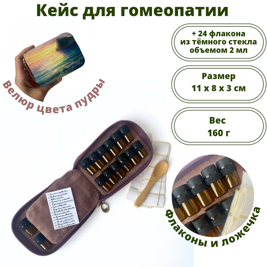 Гомеопатическая аптечка, пенал, кейс для хранения гомеопатических препаратов на 24 флакона по 2 мл