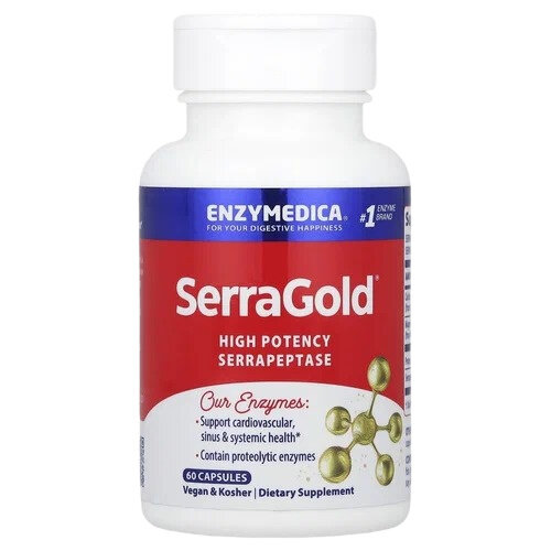 Серрапептаза пищевая добавка Enzymedica, SerraGold, поддержка пищеварения, 60 капсул