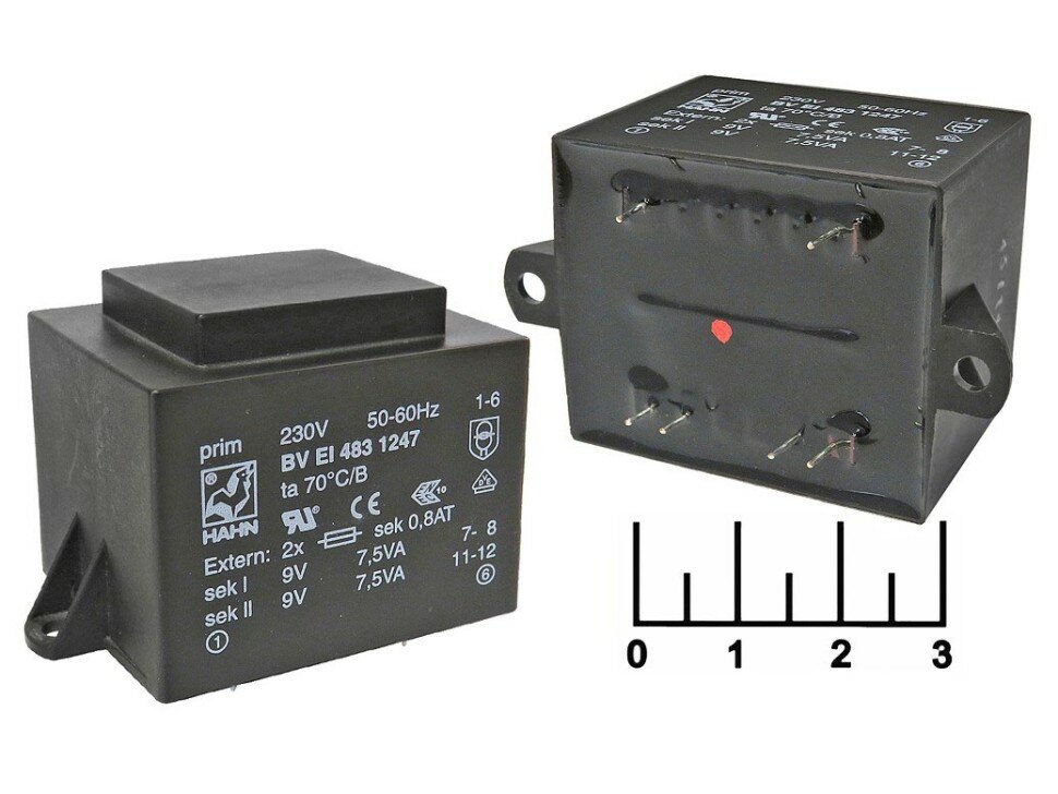 Трансформатор 2*9V 0.83A BVEI 483 1247