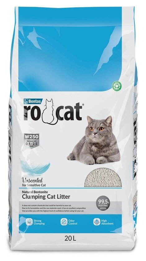 Ro Cat Комкующийся наполнитель без пыли "Натуральный", пакет (Natural) 20л. 17кг 17 кг