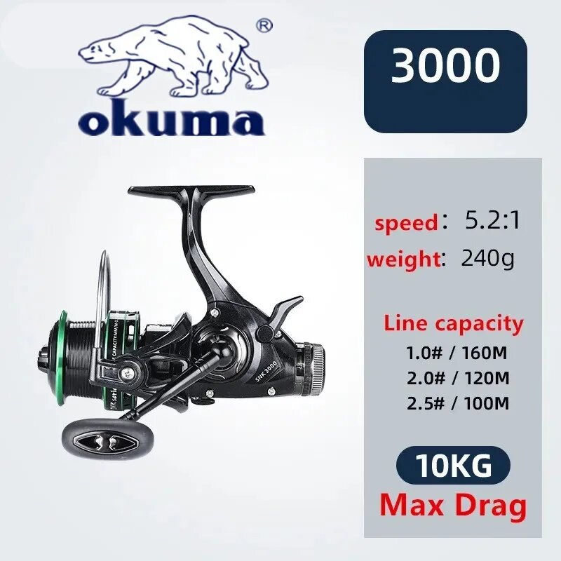 OKUMA Безынерционная катушка для спиннинга 3000 Dual Brake 20кг 3000