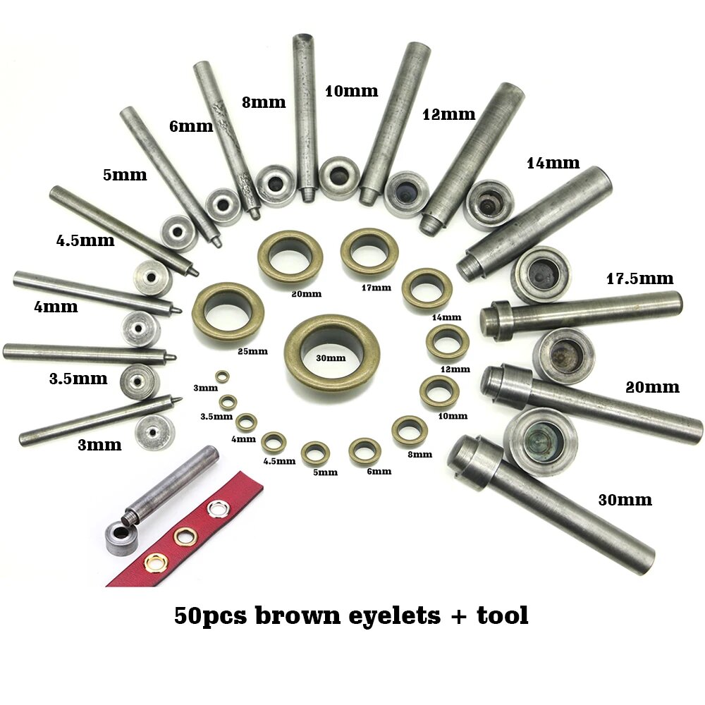 Набор люверсов и инструмента для кожи 50 шт bronze 5mm-100pcs