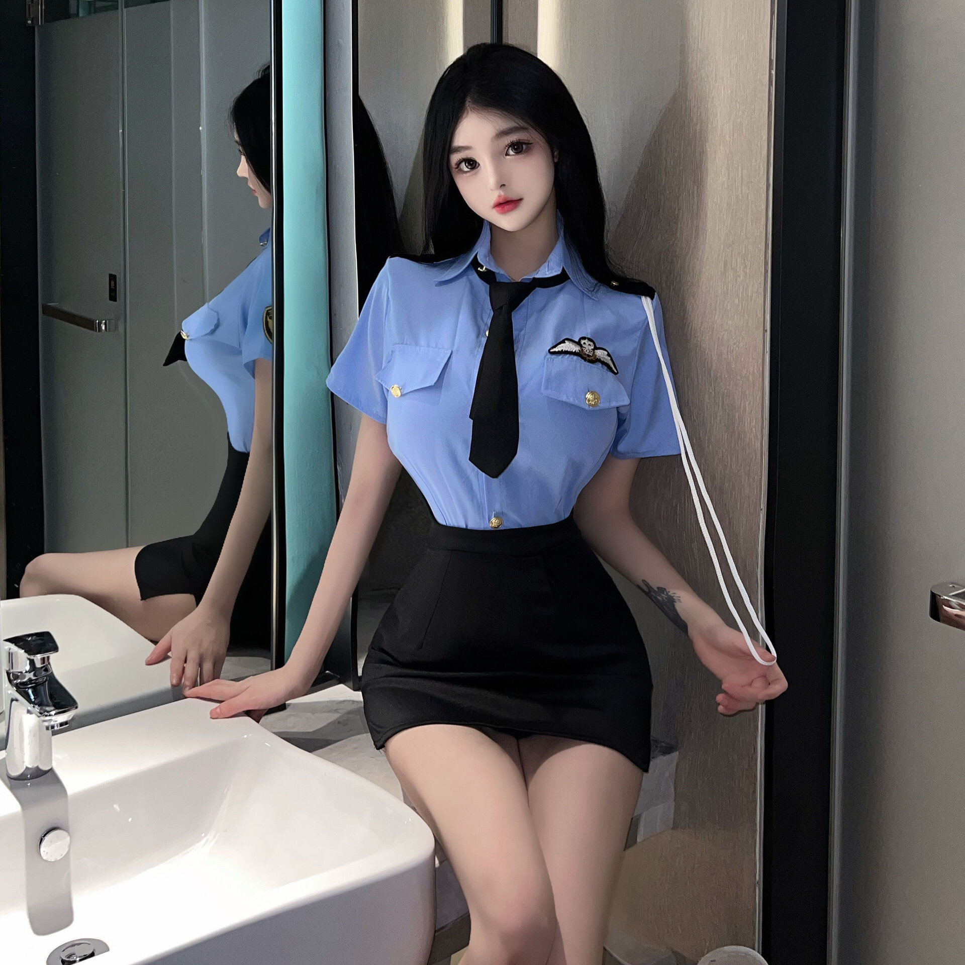 Сексуальный комплект нижнего белья для полицейской формы (раздеваться не нужно) - Комплект из трех предметов для полицейской формы (1324).